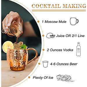 BOLD & DIVINE Authentic Moscow Mule Copper Mugs | Solid 100% Copper Cups Set w/ 4 Straws, 1 Shot Glass, 1 Spoon | Set of 4 (16oz)