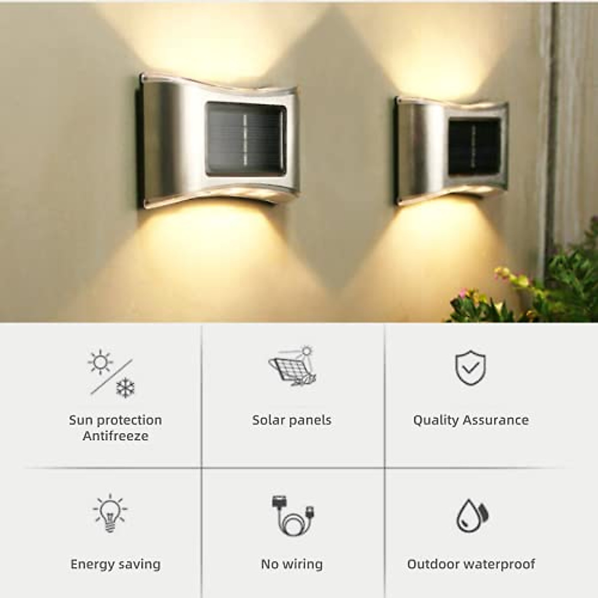 COOWEI Solar Garden Lights LED Outdoor Wall Lights Outdoor Garden Decoration Fence Aisle Balcony Lights Waterproof Up and Down Light wash Wall Lights 4ps (Warm Light)