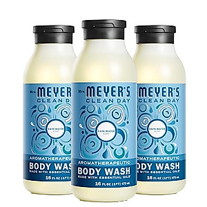 Mrs. Meyer's Moisturizing Body Wash for Women and Men, Biodegradable Shower Gel Formula Made with Essential Oils, Rain Water, 16 oz Bottle, Pack of 3