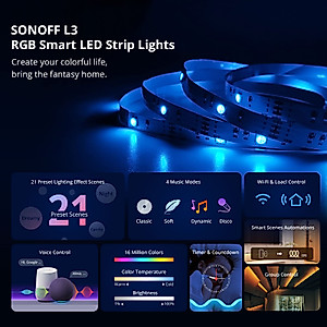 SONOFF L3 Smart WiFi Led Strip Lights, Alexa Led Strip Lights for Bedroom, Room, 16.4ft RGB 5050 Color Changing Led Lights, APP/Voice Control