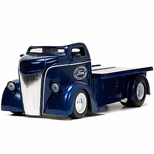 Jada Toys Just Trucks 1:24 1947 Ford COE Flatbed Die-cast Car Dark Blue/White with Tire Rack, Toys for Kids and Adults