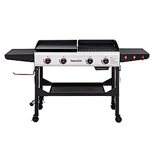 Royal Gourmet GD403 4-Burner Portable Flat Top Gas Griddle Combo Grill with Folding Legs, 48,000 BTU, for Outdoor Cooking While Camping or Tailgating, Black & Silver