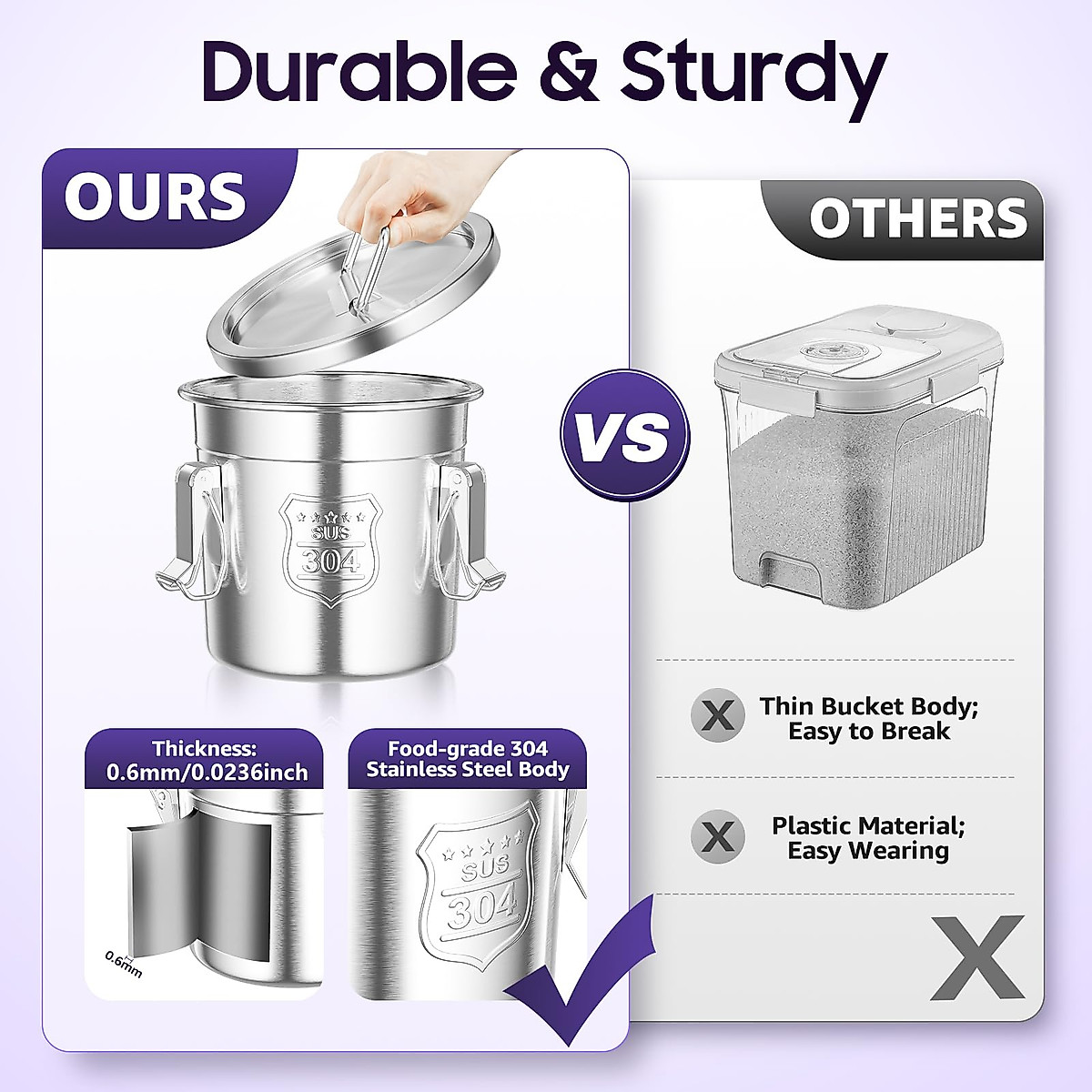 LINISHOP 304 Stainless Steel Airtight Canister Airtight Cereal Container Food Storage Container Metal Kitchen Rice Flour Milk Storage Bucket Silver New (6L)