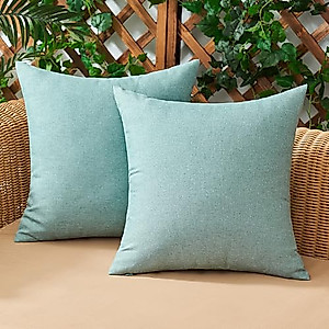 Woaboy Set of 2 Outdoor Waterproof Throw Pillow Covers Decorative Farmhouse Solid Cushion Cases for Spring Bed Sofa Couch Car Living Room Teal 16x16 inch