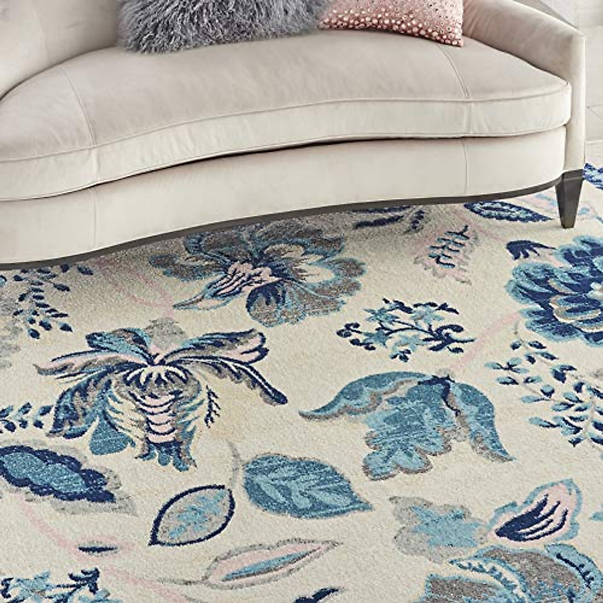 Nourison Tranquil Floral Ivory/Light Blue 8' x 10' Area -Rug, Easy -Cleaning, Non Shedding, Bed Room, Living Room, Dining Room, Kitchen (8x10)