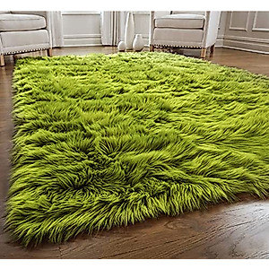 Faux Fake Fur Long Pile Luxury Shaggy Square Patches/Craft, Sewing, Cosplay, Costume, Decorations/Sold by Piece (Olive Green, 15" X 15")