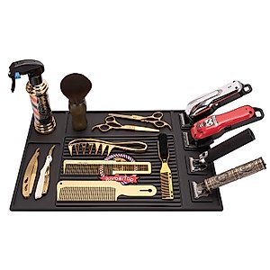 CestoMen Barber Tools Organizer Mat, Clippers Mat, Flexible and Anti-slip Magnetic Barber Mat, Magnet Strip Station Pad for Hairstylist(BLACK)