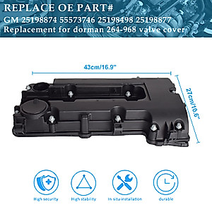 Nifeida 264-968 Engine Camshaft Valve Cover w/Gasket Bolts Oil Filler Cap for 2011-2019 Cadillac ELR Buick Encore Volt Sonic Trax Cruze Limited 1.4L Replace# 25198874 55573746 25198498 25198877