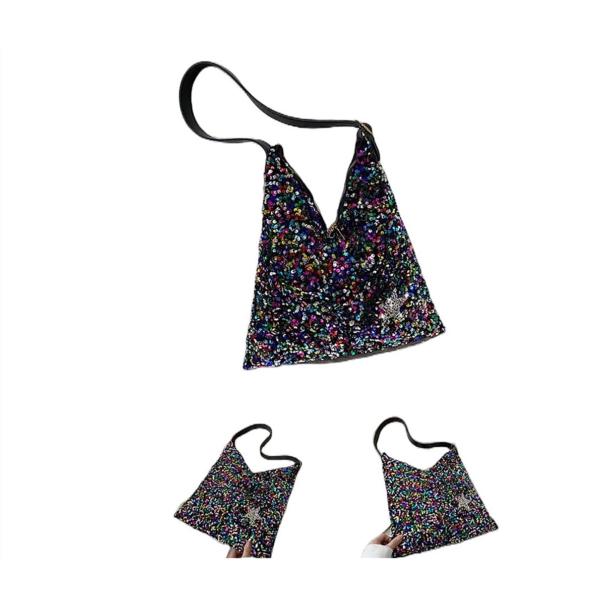 WIGUYUN Womens Mermaid Sequins Shoulder Bag Reversible Sequin Handbag Purse Sparkling Tote Shiny Hobo Bag,Black