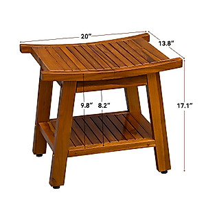 TEAKMAMA Shower Bench with Storage Shelf, Waterproof Teak Shower Chair for Inside Shower or Tub, Shower Stool for Elderly and Disabled, Shower Seat for Indoor and Outdoor