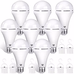 Rechargeable Emergency LED Light Bulb White Light Bulbs 6500k Battery Backup for Power Failure with Hook E27 Base for Camping Outdoor Activity Power Outage (16 Pieces,9 Watt)