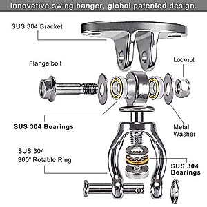 SELEWARE Stainless Steel Swivel Hanger with Heavy Duty Spring, Iron Chain and Bolts, Ceiling Mount for Hanging Indoor Swing, Hammock Chair, Heavy Punching Bag