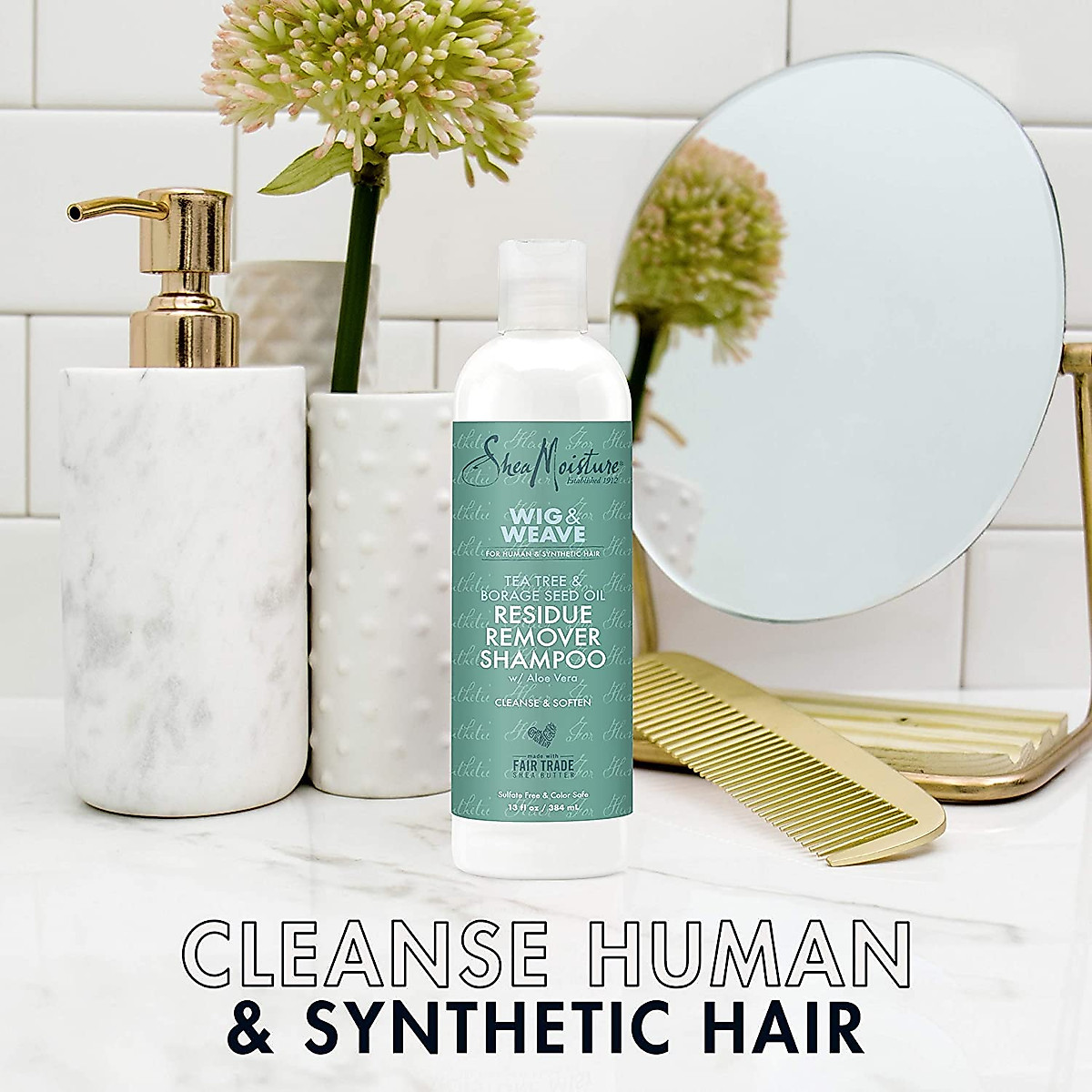 Shea Moisture Wig & Weave 3pc Bundle, Residue Remover Shampoo (13 Oz) + 2in1 Detangler Leave In Wig Conditioner (8 Oz) + Mousse (7.5Oz), Oil for Wigs, Wig Spray for Synthetic Wigs