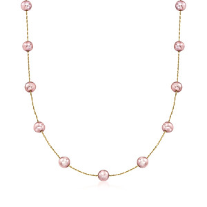 Ross-Simons 6-6.5mm Pink Cultured Pearl Station Necklace in 14kt Yellow Gold. 18 inches