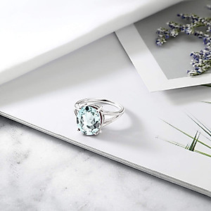 Gem Stone King 4.00 Cttw Sky Blue Simulated Aquamarine Ring For Women In 925 Sterling Silver | Gemstone Birthstone | Oval 12X10MM | Available In Size 5,6,7,8,9