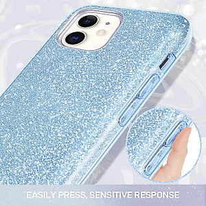 MILPROX Case Compatible for iPhone 11, Bling Sparkly Glitter Luxury Shiny Sparker Shell, Protective 3 Layer Hybrid Anti-Slick Slim Soft Cover for iPhone 11 6.1 inch (2019)-Blue