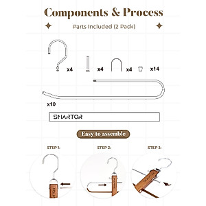 SMARTOR Pants Hangers Space Saving - 3 Pack Wood Jean Hangers for Closet Organizer - Jean Hangers Trouser Holder Closet Space Saving Hangers - Pants Organizer Hanger Space Saver Closet Organization