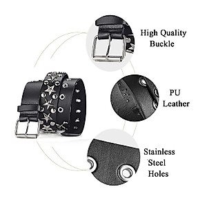 HABUAETY Studded Belt Women Y2K Spike Star Belts Star Black Girl Woman Stud Punk Waist Belt for Halloween Cosplay