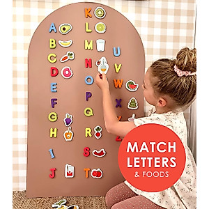 Curious Columbus - Fridge Magnets for Toddlers - Learning Magnets for Toddlers - Set of 52 Toddler Magnets - 26 Big Foam Food Magnets + 26 ABC Alphabet Magnets - Fun Refrigerator Magnets for Kids