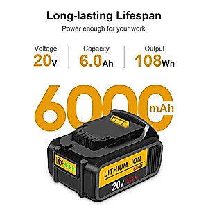 2Pack 6000mAh Replacement for Dewalt 20v Battery with a Charger (Include One Toolkit)
