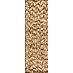 JONATHAN Y NFR101A-28 Espina Hand Woven Herringbone Chunky Jute Indoor Area -Rug Bohemian Farmhouse Easy -Cleaning Bedroom Kitchen Living Room Non Shedding, 2 X 8, Natural Color