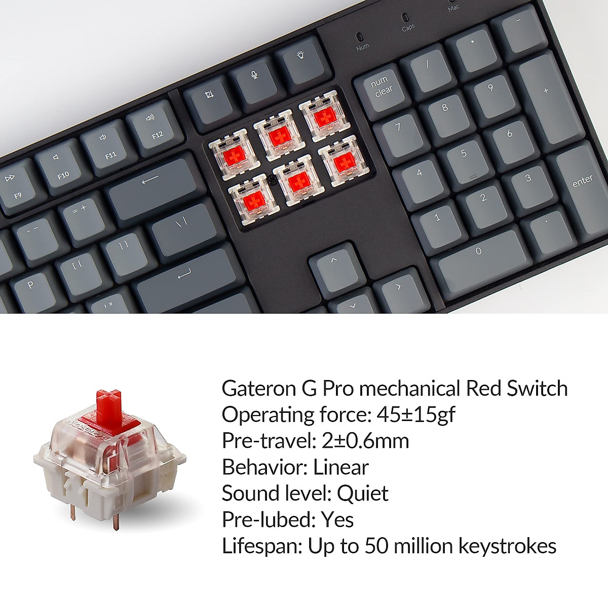 Keychron K10 Full Size 104 Keys Bluetooth Wireless Mechanical Gaming Keyboard for Mac Windows with Gateron G Pro Red Switch, Multitasking/White LED Backlight/USB C Wired Computer Keyboard