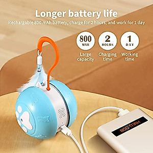 Vepnanline Cat Toys for Indoor Cats Automatic Interactive Cat Laser Toy Rechargeable Cat Ball Toys with Feathers(Blue)