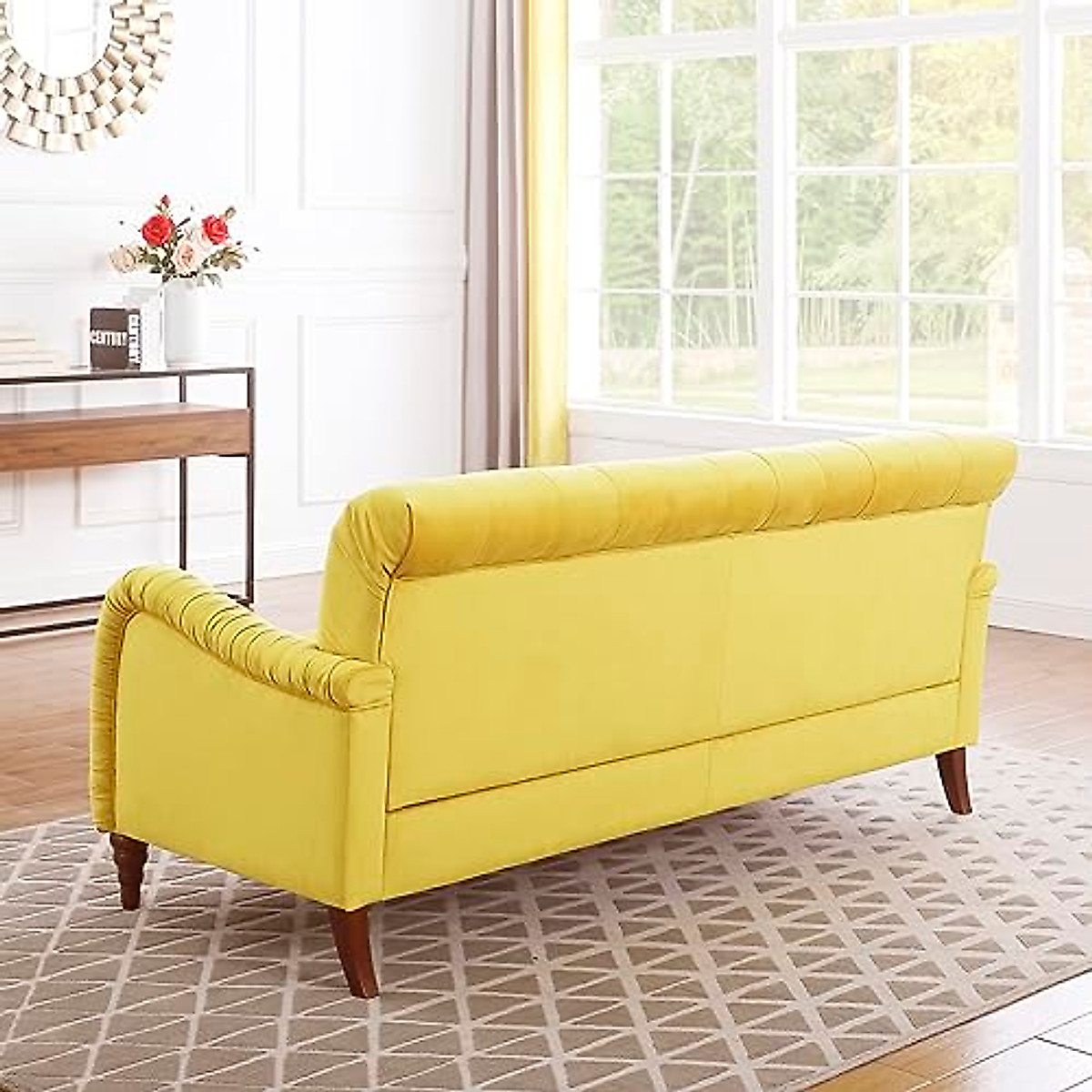 JINS&VICO Sofa Couch, Velvet Accent Sofa with Tufted Back, Upholstered Chesterfield Couch,Modern Sofa with Wood Legs for Living Room Furniture, Yellow