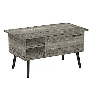Furinno Jensen Living Room Wooden Leg Lift Top Coffee Table With Hidden Compartment and Side Open Storage Shelf, French Oak Grey