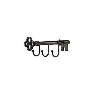 FantasHome Classic Key Design Wall Mounted Hook Rack with 3 Hooks – Black
