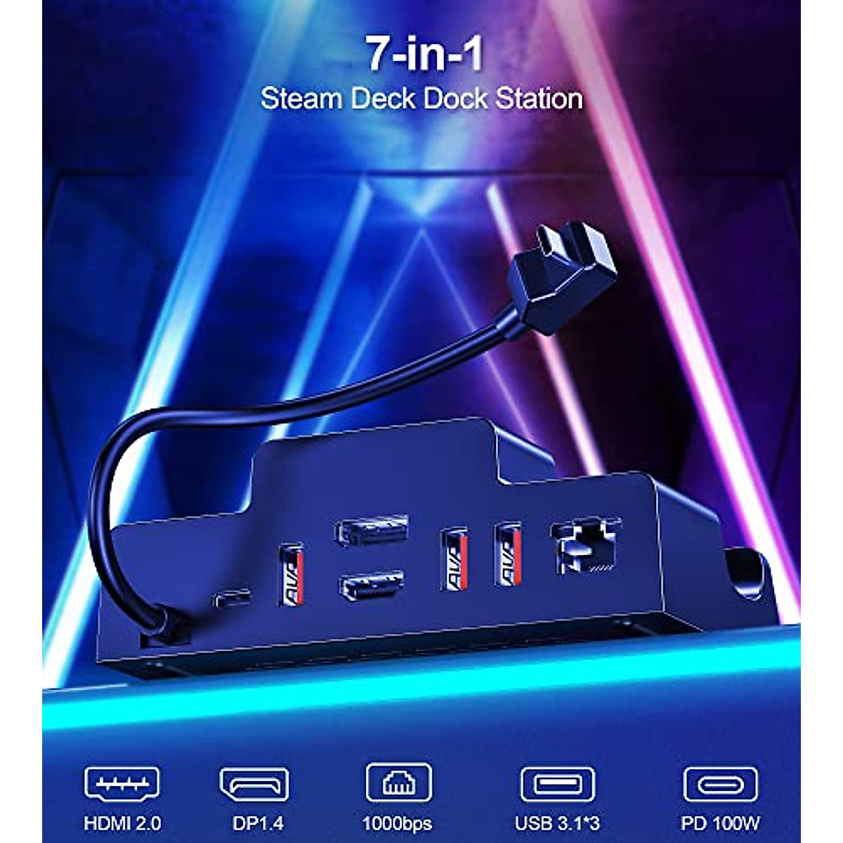 Docking Station for Steam Deck/ROG Ally, 7-in-1 Steam Deck Dock Stand with HDMI 2.0+DP 1.4 4K@60Hz, 3 USB-A 3.1 gen 2,Gigabit Ethernet and Fast Charging USB-C Port Compatible with Steam Deck/ROG Ally