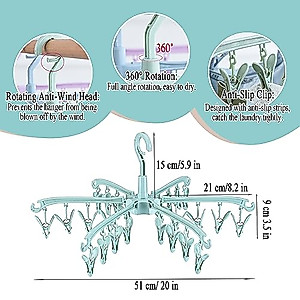 BONYCUST Foldable Drying Rack with 24 Clips for Drying Socks Lingerie Baby Clothes Drying Towels Rotatable Sock Drying Rack