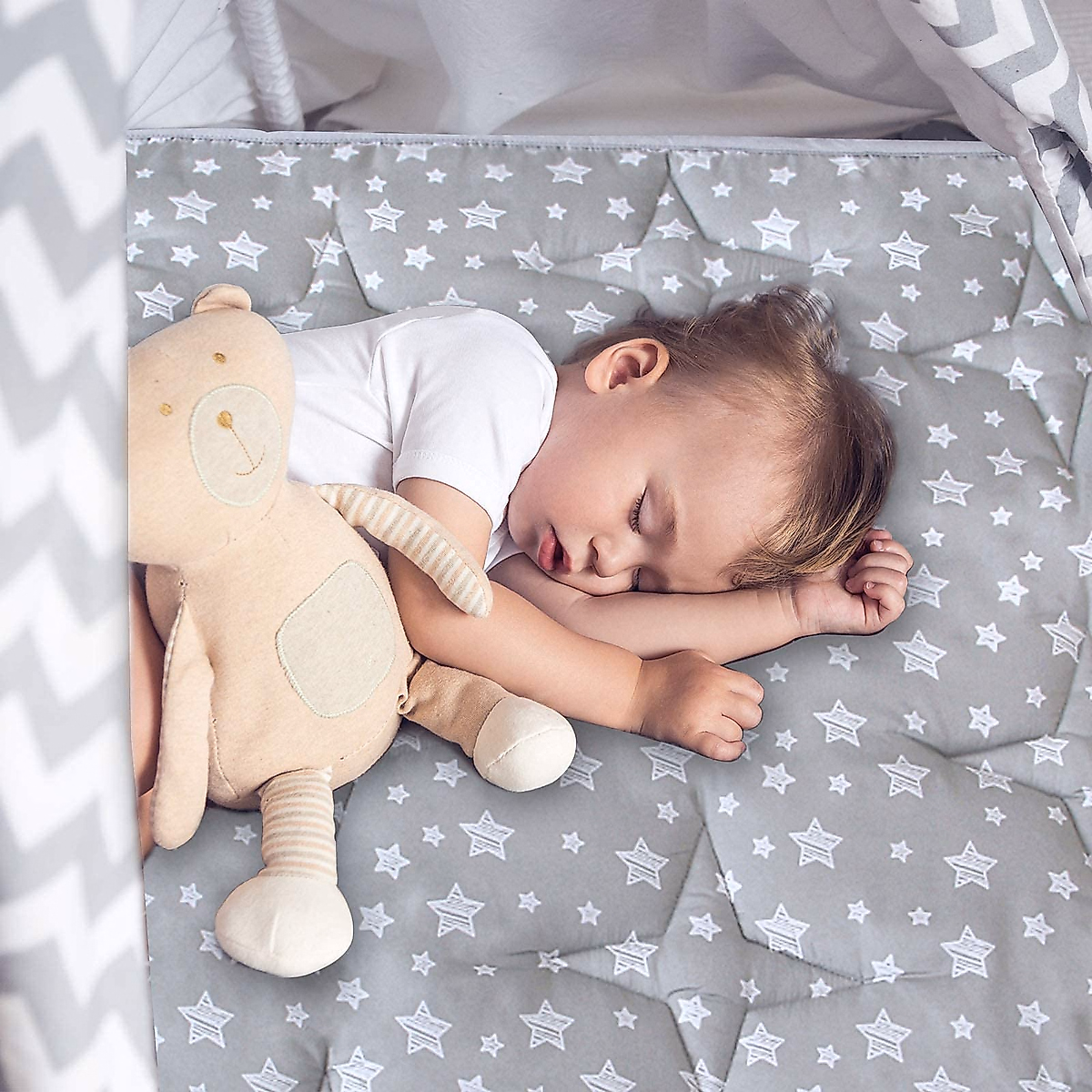 Teepee Play Tent Mat, Square Padded Mat for Playtent, Anti Slip Baby Quilted Activity Mat for Boys and Girls, Toddlers and Kids Playtime