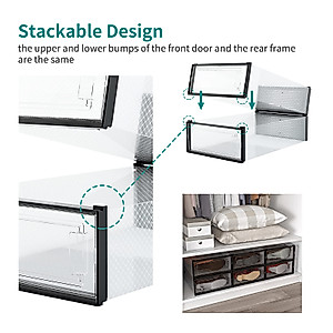 PARANTA 12-Piece Boot Shoe Storage Box, Stackable Clear Plastic Shoe Organizer with Clear Door for Storing Shoes, Black 20.5" x 12.5" x 5.5"