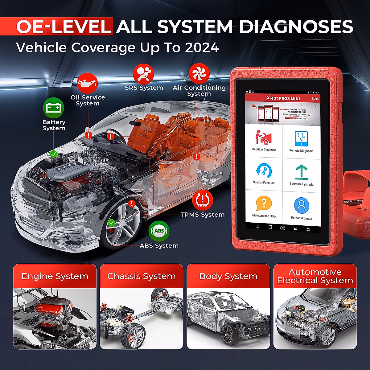 LAUNCH X431 Pros Mini (Same Functions as X431 V+) ECU Coding Diagnostic Scanner Bi-Directional Scanner, FCA SGW, 35 Reset Service Automotive Diagnostic Scan Tool, All System with Bluetooth