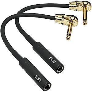 CNCESS CESS-233 Thin Plug Right Angle Guitar Adapter, 6.35mm 1/4” TS Female to Male Extension Cord, Space-Saving, for Amplifiers, Guitars, Pianos, Home Theater, 6 Inches, 2 Pack