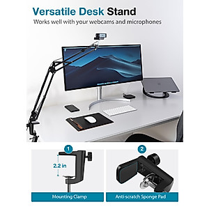 InnoGear Webcam Stand, Boom Arm Mount Stand for Logitech Webcam BRIO 4K C920 C920S C922 C922x C925e C930 NexiGo N60, 1/4"-3/8" and 3/8"-5/8" Screw for Blue Yeti Snowball Yeti Nano and Other Mics