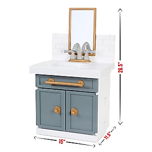 Little Tikes First Bathroom Sink with Real Working Faucet Pretend Play for Kids, 12 Bathroom Accessories, Interactive Unique Toy Multi-Color, Ages 2+ Grey