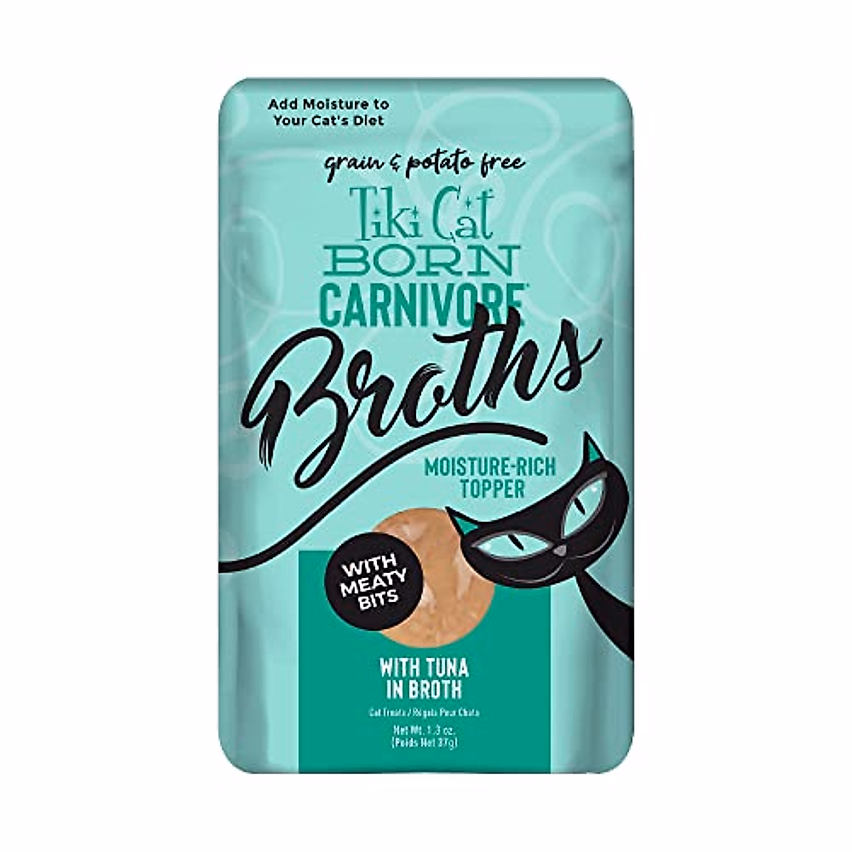 Tiki Cat Born Carnivore Broths, Tuna Recipe, Hydration and Flavor Supplement Cat Food Topper, 1.3 oz. Pouch (Pack of 12)