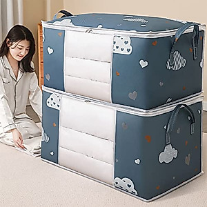 ZOEGA Large Storage Bags, 4-piece Clothes box Foldable Closet Organizer Container with Durable Handle Thick Fabric used for Clothes, Blankets, Comforters, Bed Sheets, Beige cyan, (qianyi-001)
