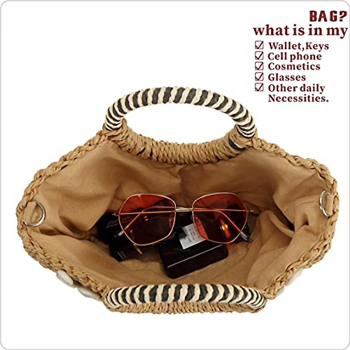 So'each Women's Handbag Shell Wicker Woven Rattan Straw Tote Bag Crossbody Bag Khaki