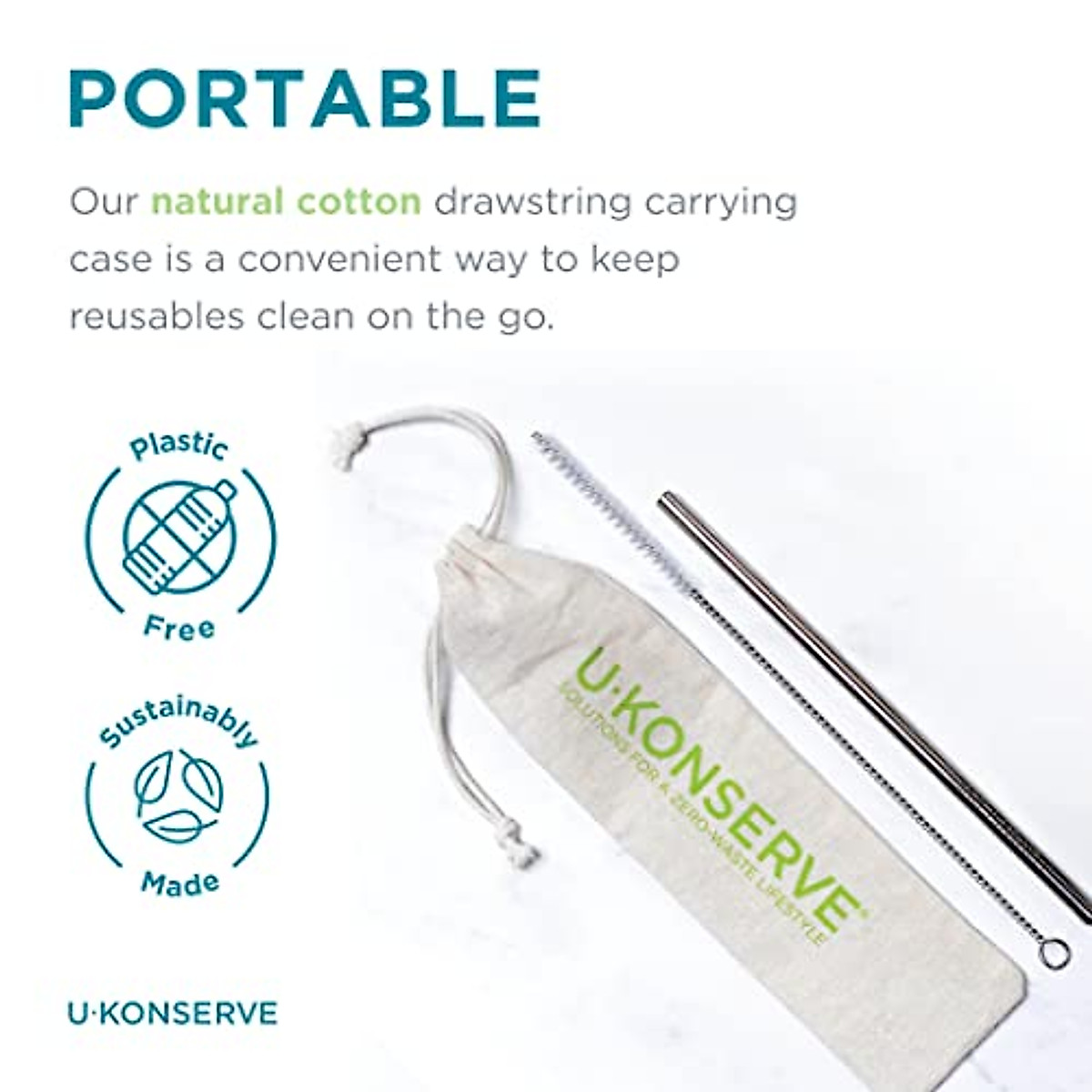 U-Konserve Stainless Steel Straws 8.5" (Set of 2) - Metal Straws - Reusable Drinking Straws - Dishwasher Safe - Eco Friendly, Plastic Free and BPA Free