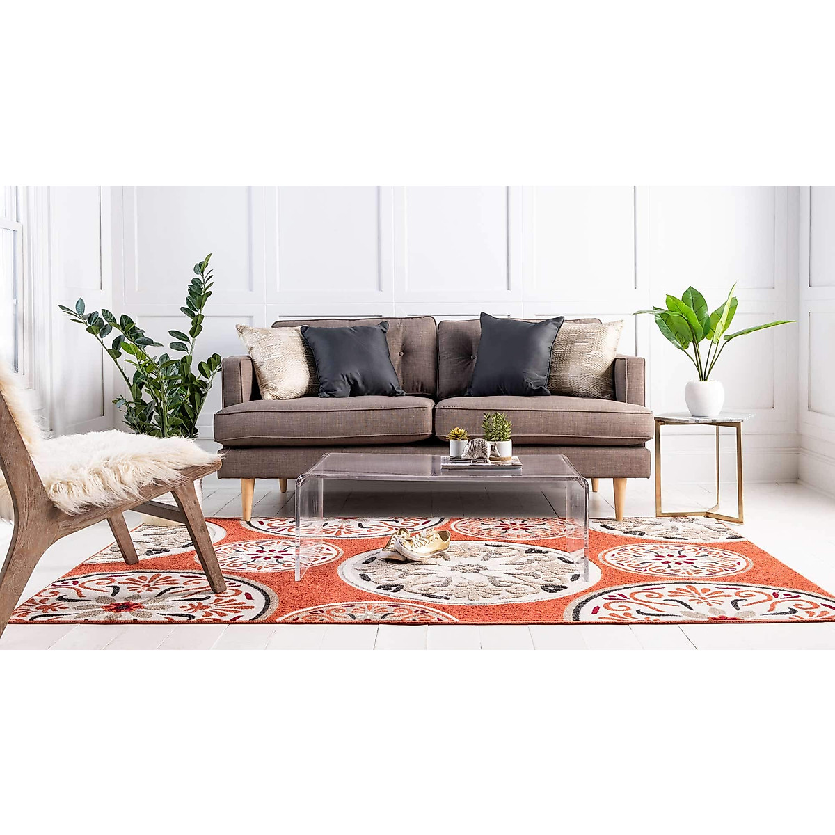 Unique Loom Outdoor Modern Collection Area Rug (7' 1" x 10' Rectangle, Terracotta/ Burgundy)