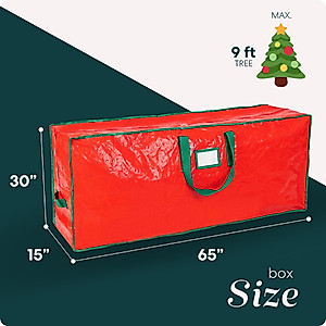 Christmas Tree Storage Bag - Stores a 9-Foot Artificial Xmas Holiday Tree. Durable Waterproof Material to Protect Against Dust, Insects, and Moisture. Zippered Bag with Carry Handles. (Red)