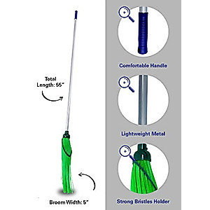 JaniLink Elastik Power Green Broom 55&quot; - Heavy Duty All Purpose Broom