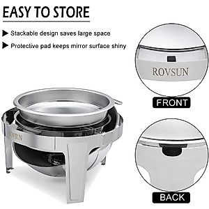 ROVSUN 3-Pack Roll Top Chafing Dish Buffet Set,6 Quart Full Size Pan Chafer, NSF Stainless Steel Round Set with Food Pan, Water Pan for Wedding, Parties, Banquet, Catering Events