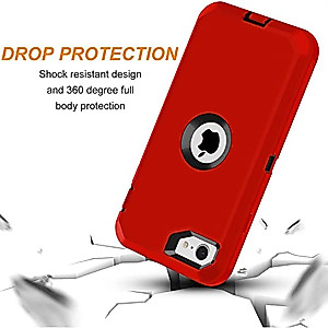 iPhone SE 2020/2022 3-in-1 Full Body Case, Built-in Screen Protector, Shockproof TPU & Hard PC Bumper, Drop-Proof Shell - Red/Black