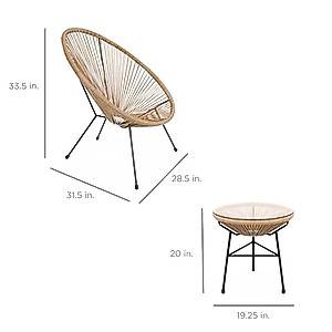 Best Choice Products 3-Piece Outdoor Acapulco All-Weather Patio Conversation Bistro Set w/Plastic Rope, Glass Top Table and 2 Chairs - Natural