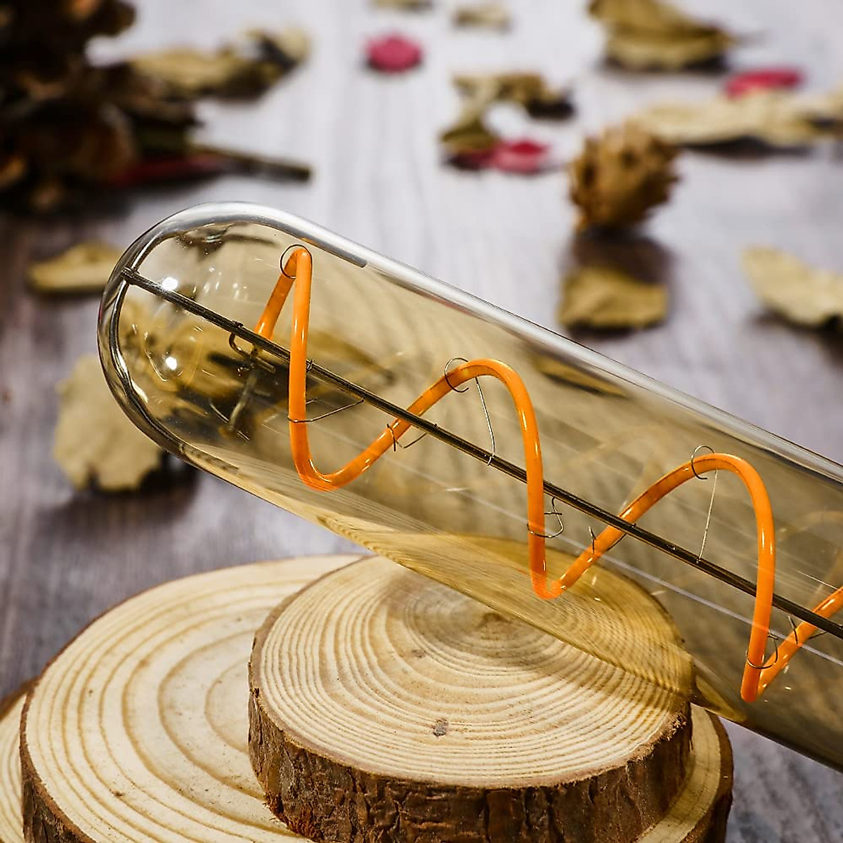 Dimmable T10 LED Bulbs, Warm White 2200K Amber, 7.3inch Long Tubular Light Bulb, 40 Watt Vintage Edison LED Filament Bulb,400lm,E26 Base Led Tube Bulb,Amber Glass,Pack of 4