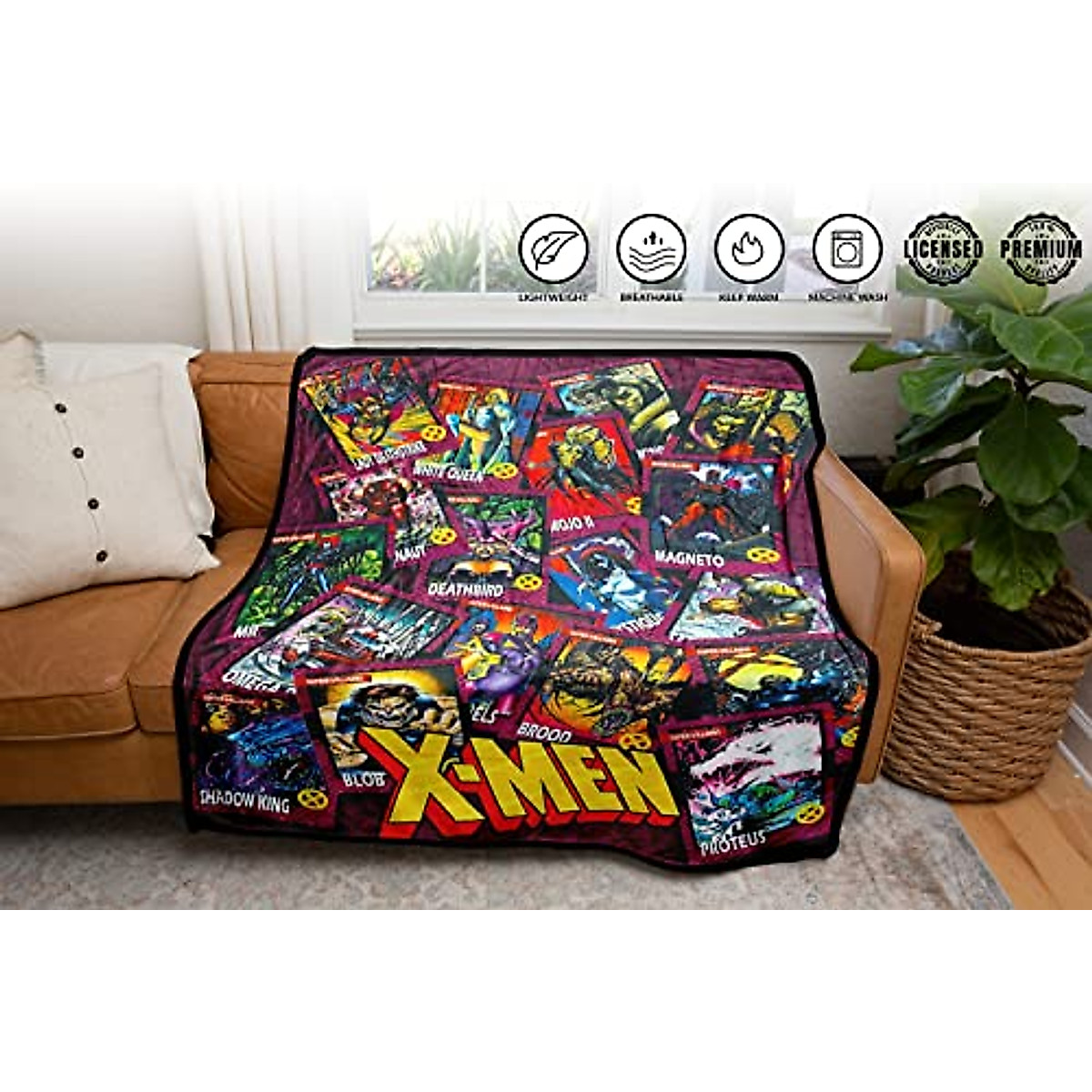 Marvel X-Men Trading Cards Villians by Jim Lee Flannel Throw Super Soft Lightweight Fleece Blanket 45 x 60 Inches